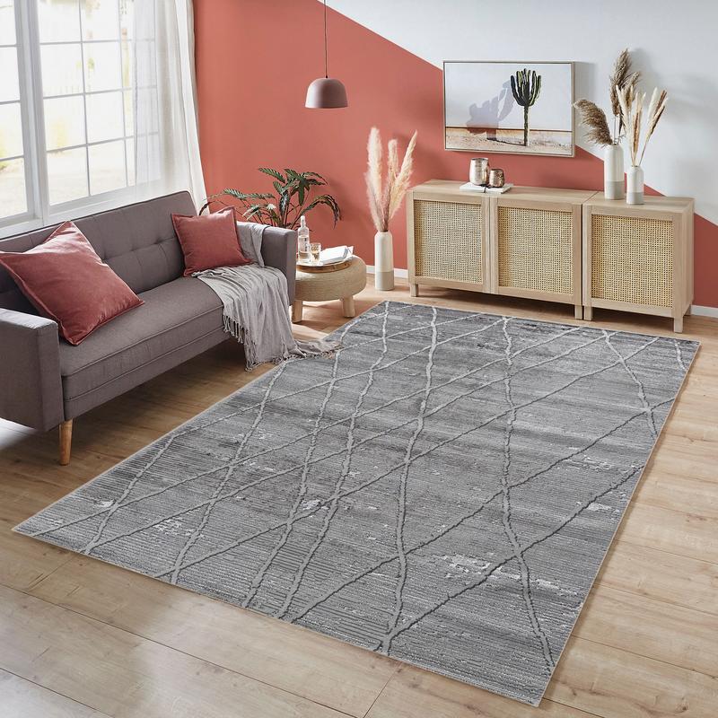 Alin Thick Line Grey Area Carpet